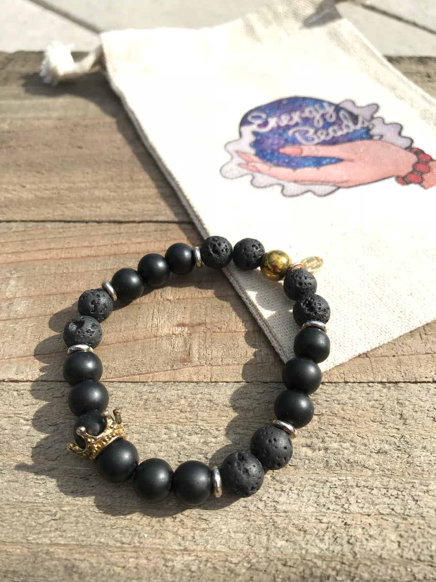 Black & Gold Crowned Energy Beaded Bracelet – Energy Beads