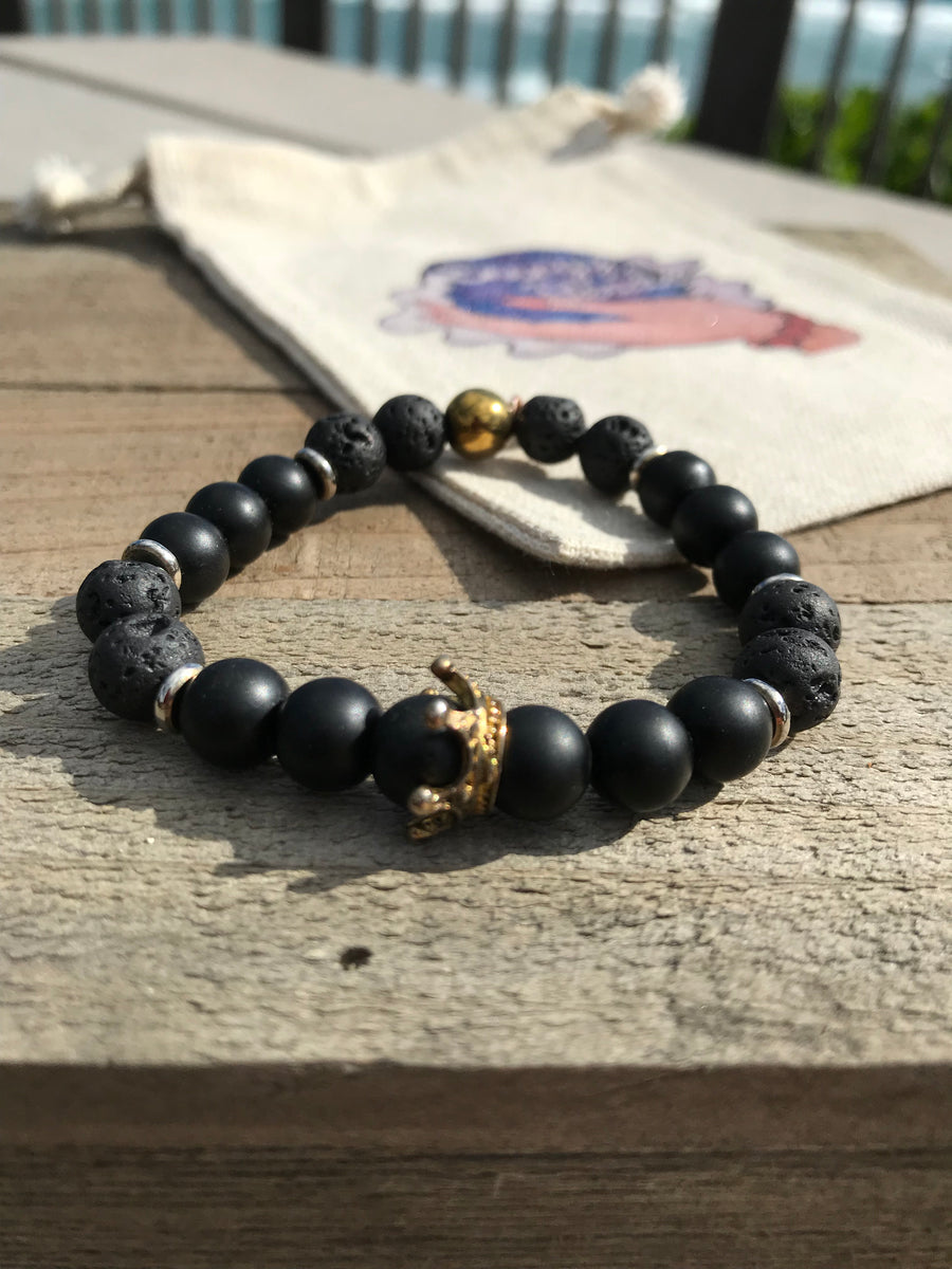 Black & Gold Crowned Energy Beaded Bracelet – Energy Beads